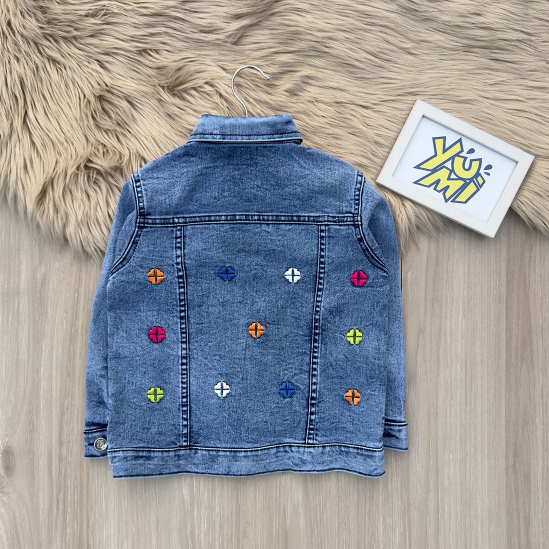 Girls' Denim Jacket with Colorful Embroidery – YUMI.PK